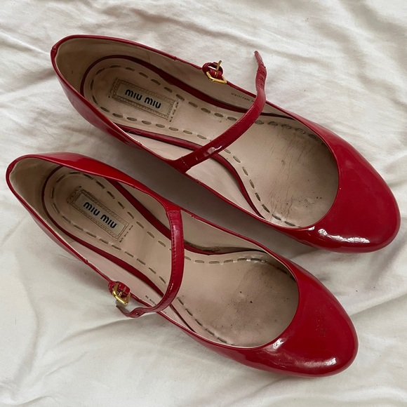 Shoes | Red Patent Miu Miu Mary Jane Ballet Flats | Poshmark
